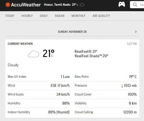 Hosur weather gripped in chillness as temperature drops to 21°C